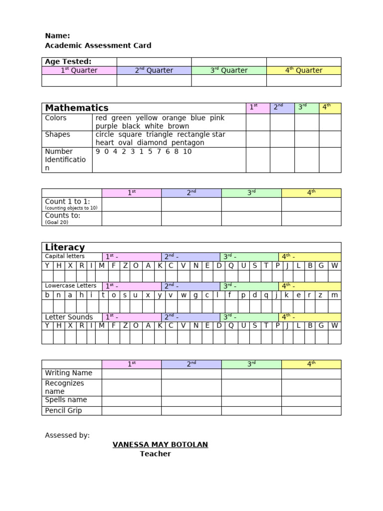 Assesment Card | PDF