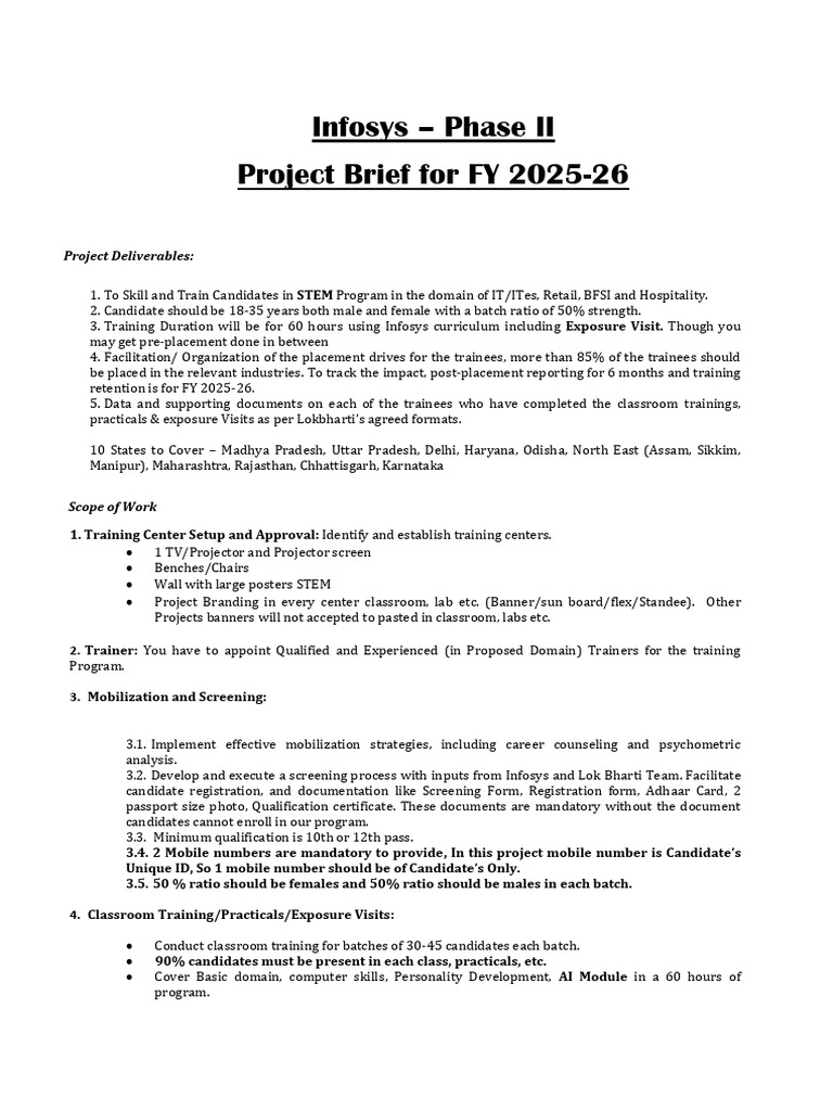 Infosys Phase - II, Project Brief & SOP New | PDF