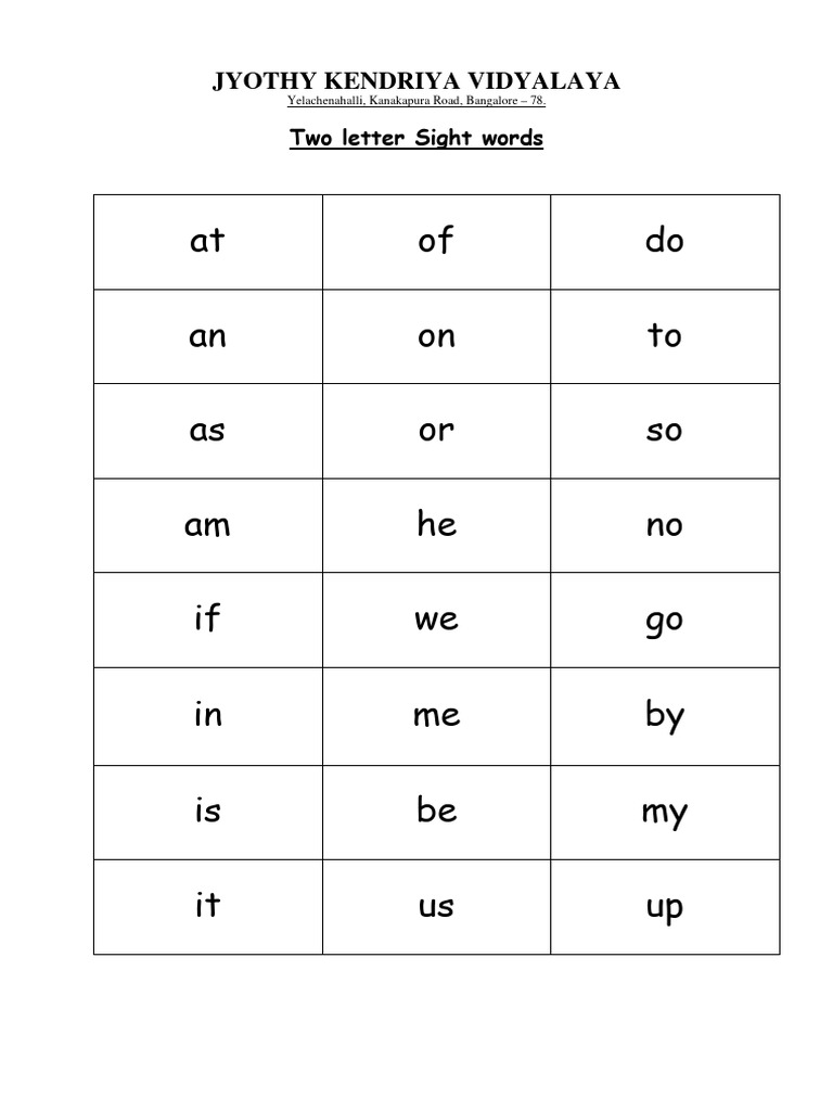 Two-Letter Sight Words List | PDF