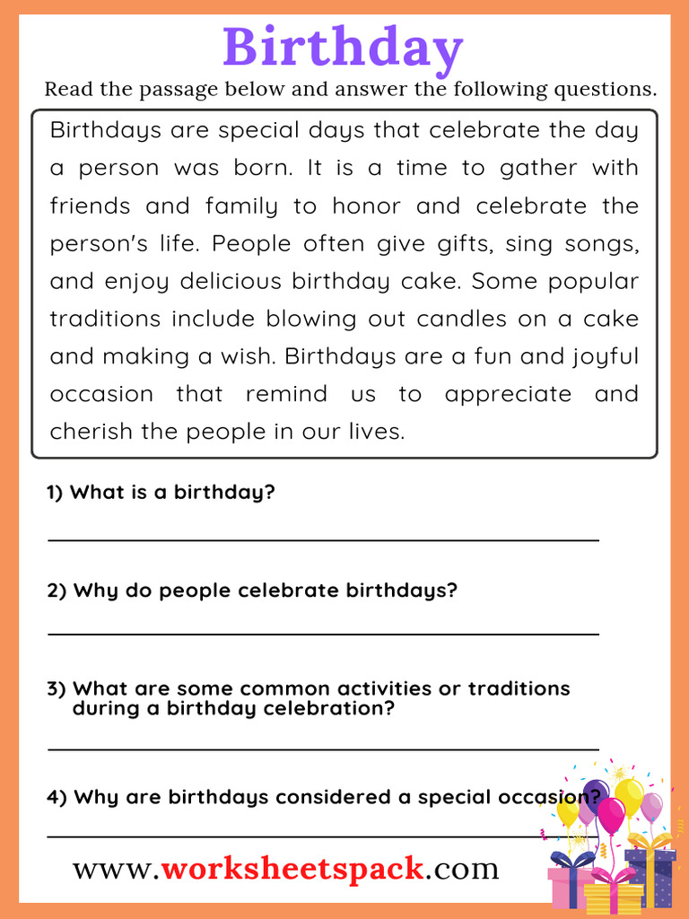 Birthday Celebration Reading Comprehension | PDF