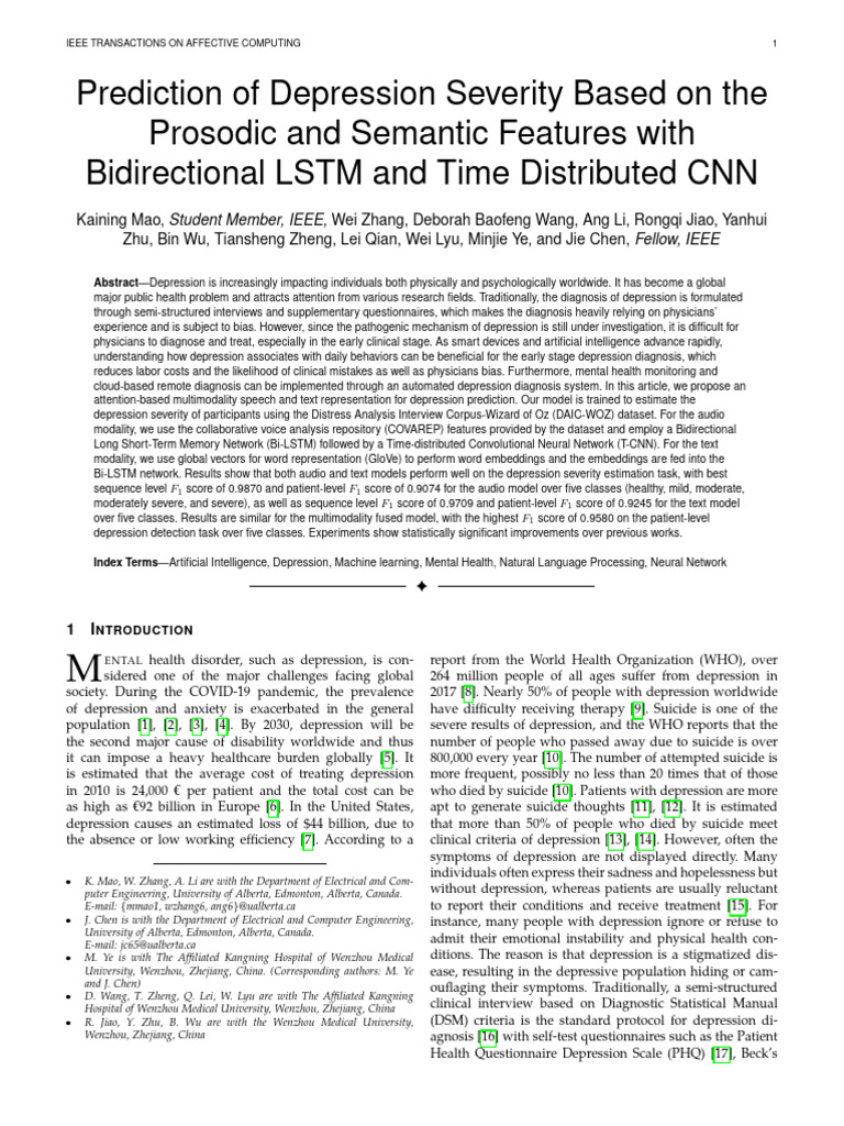Prediction of Depression Severity Based on the Prosodic and Semantic ...