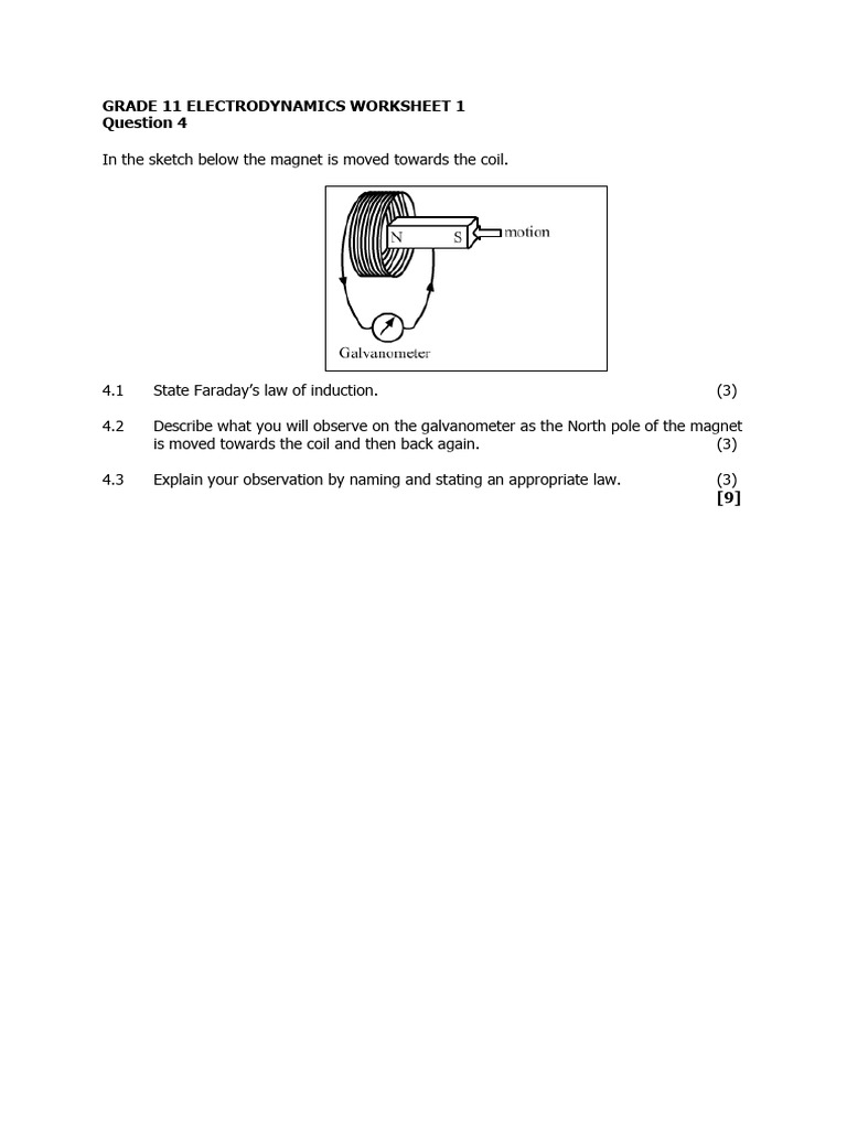 Grade 11 Physics 2025 Electrodynamics Worksheet 1 | PDF