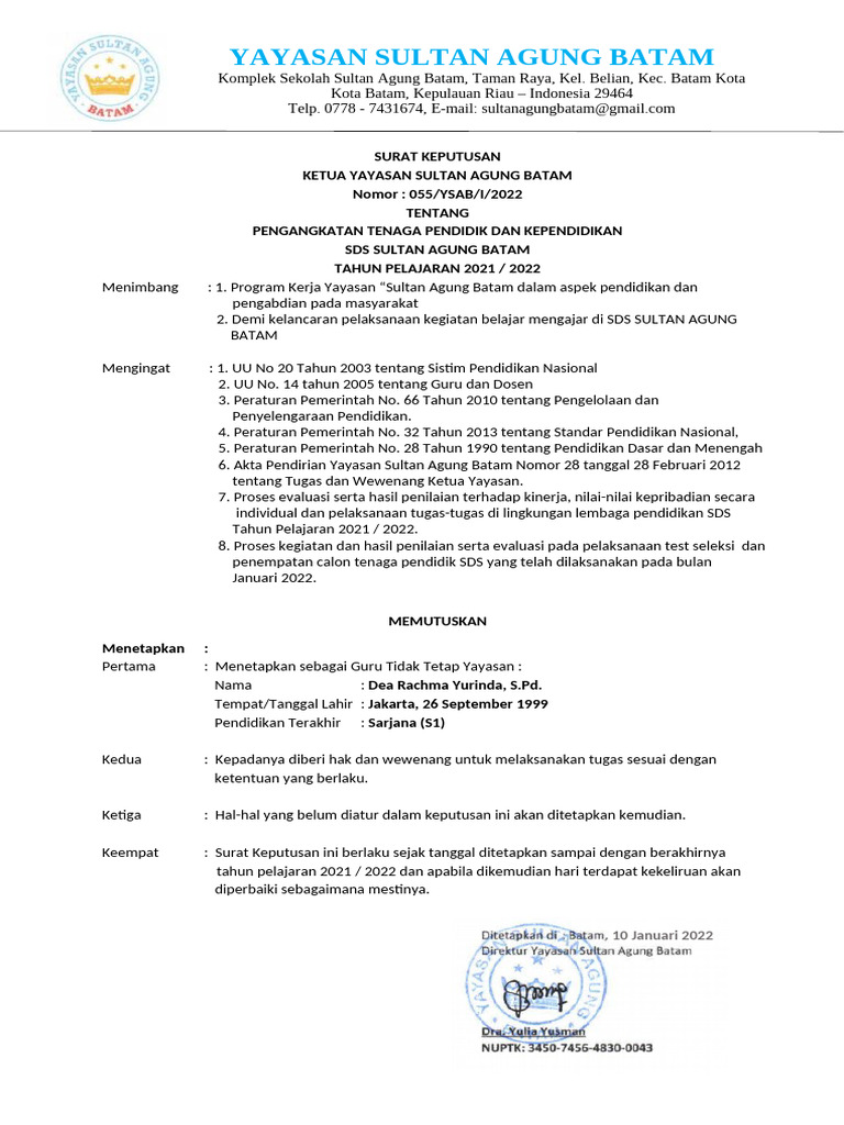Surat Keputusan 2022 Dea | PDF