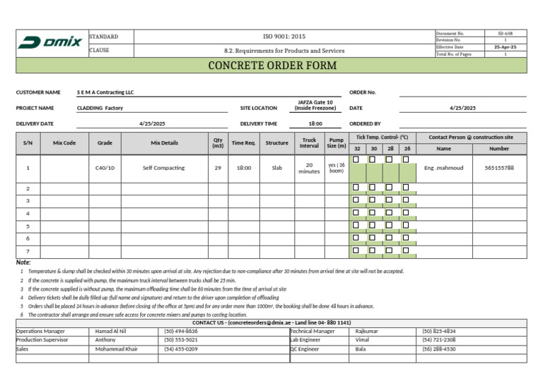 Concrete Order Form 25-12-2024 | PDF | Building Materials | Structural ...