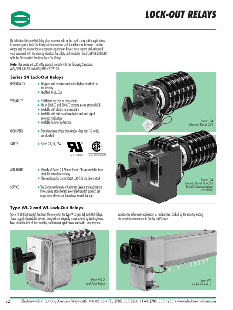 Electroswitch Series 24 LOR Lock-Out Relay Data Sheet | PDF | Relay ...