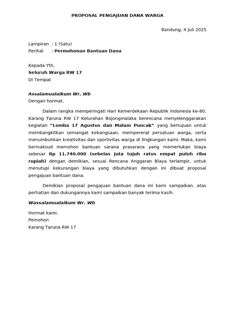 Proposal Pengajuan Dana Lomba 17 Agustus | PDF
