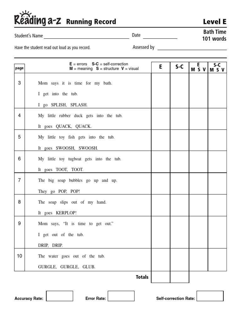 Running Record: Level E | PDF