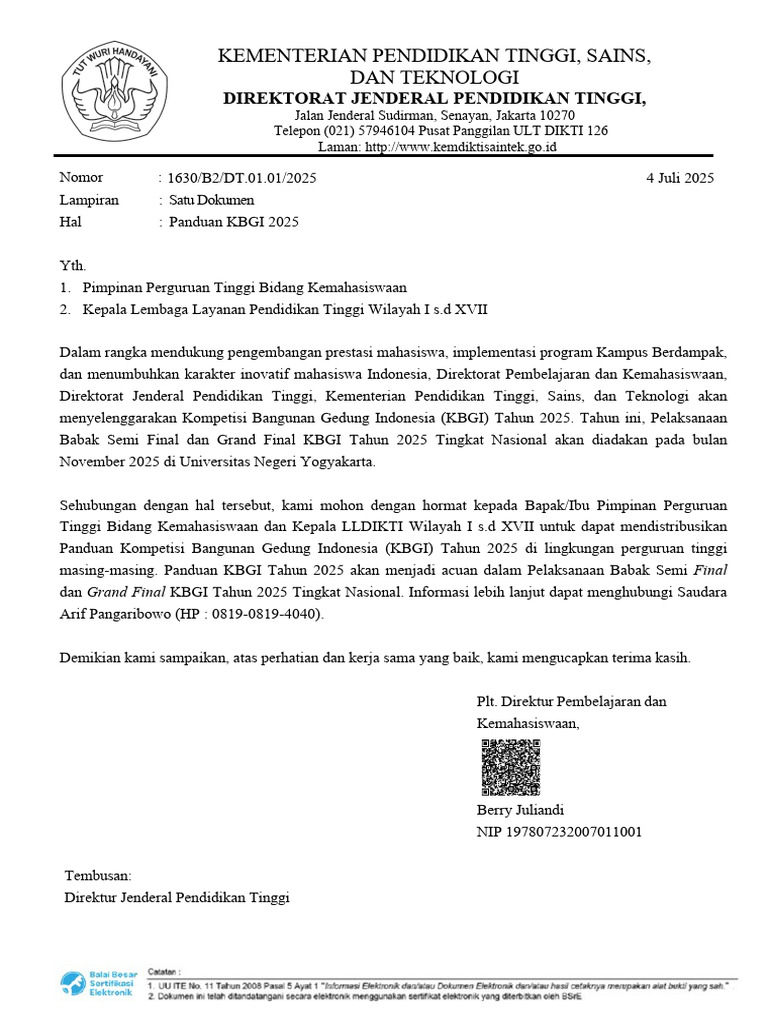 Surat Pengantar Dan Panduan KBGI 2025 1 | PDF