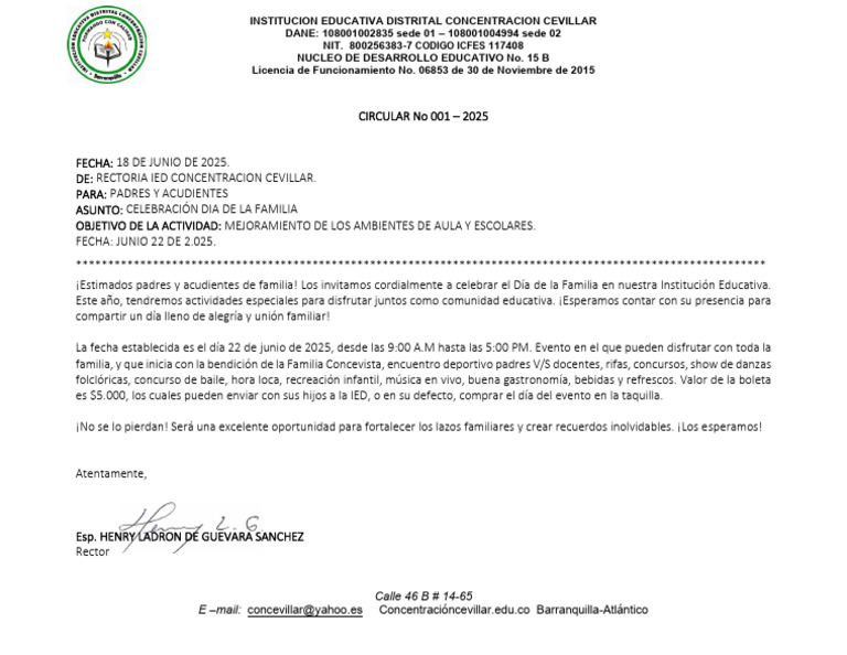 Circular Dia de La Familia | PDF