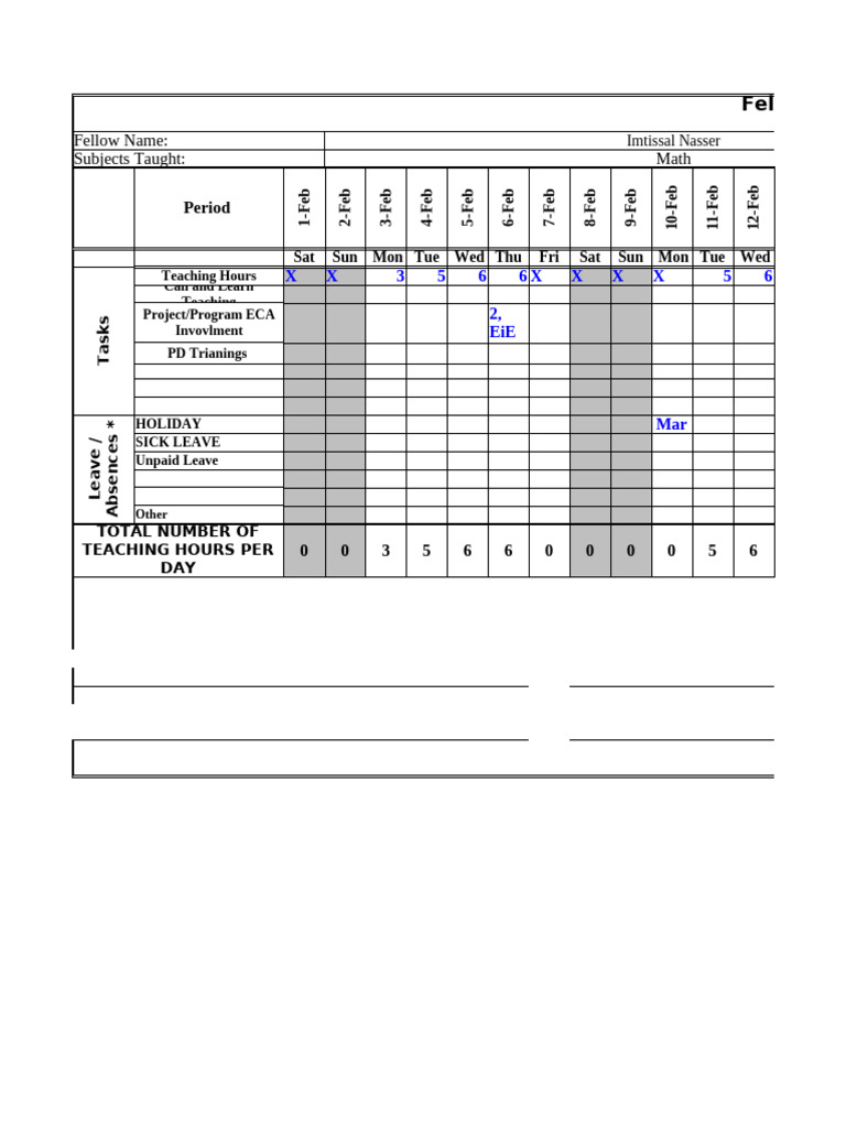 Imtissal Nasser - Timesheet Feb - 2025 | PDF