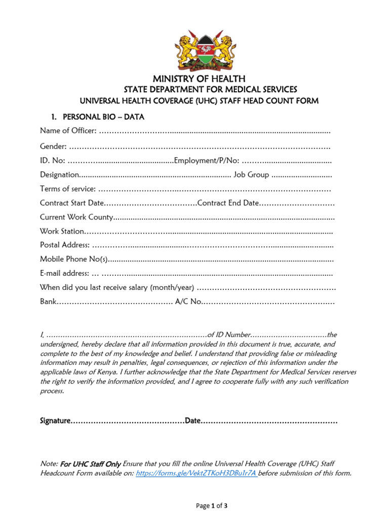 Final UHC Staff Headcount Form | PDF