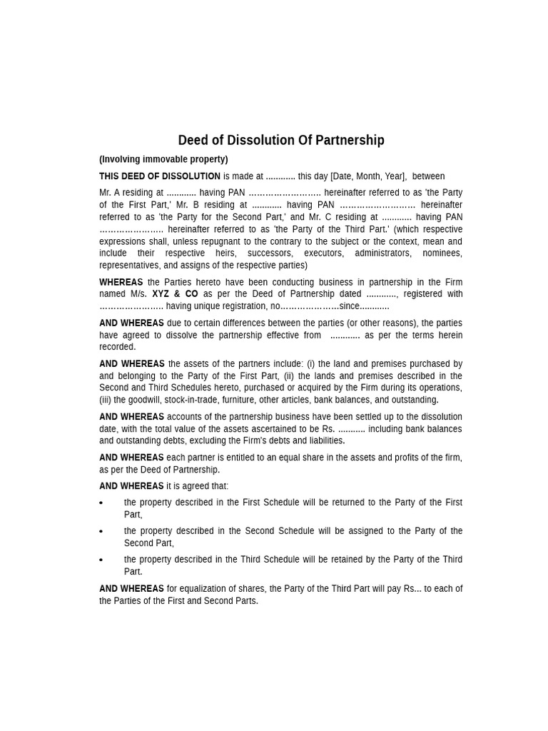 Deed of Partnership Dissolution | PDF | Partnership | Debt