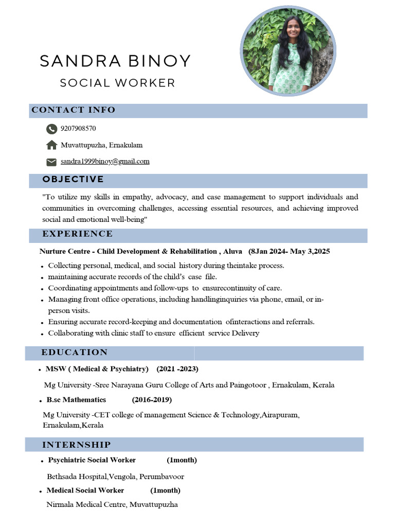 Sandra Binoy - Social Worker Profile | PDF