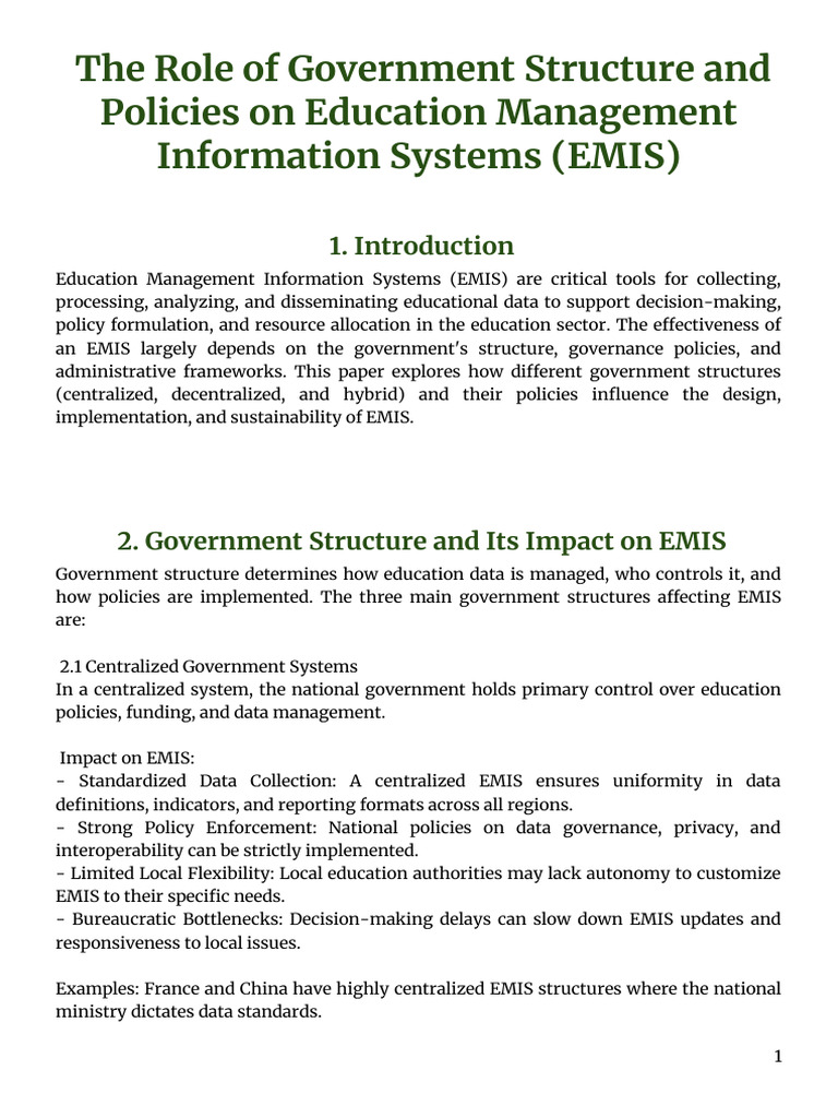 Government Impact on Education Management Systems | PDF | Policy ...