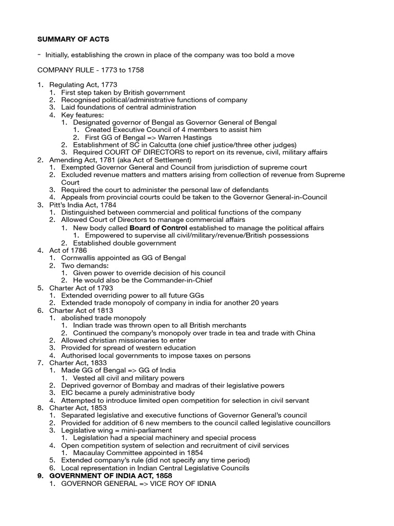 Acts Summary | PDF | Governance | Government