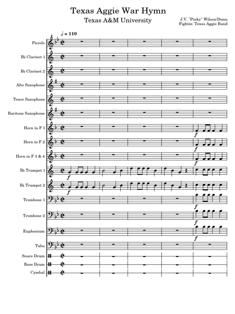 Aggie War Hymn Sheet Music | PDF | Music Technology | Aerophones