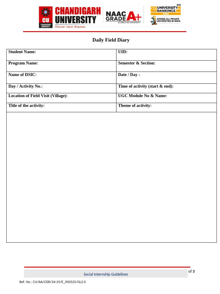 Daily Field Diary Format for Students | PDF