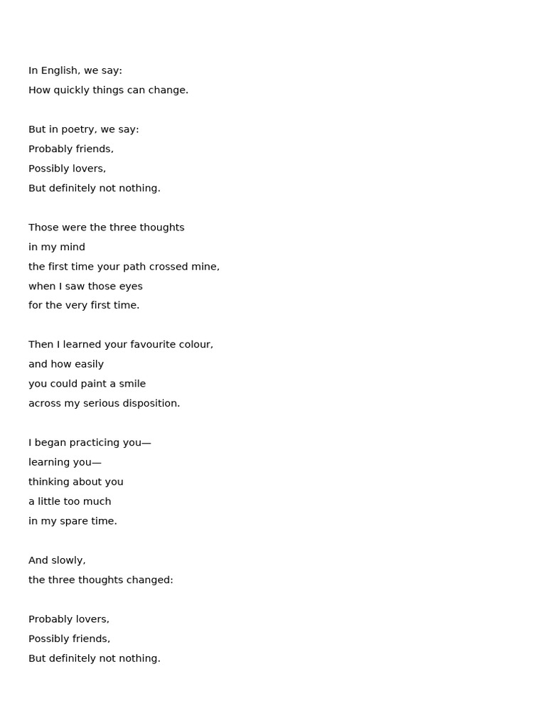 How Quickly Things Can Change Poem | PDF