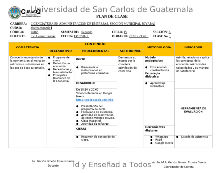 Plan, Clase 1 | PDF | Cognición | Modificación de comportamiento