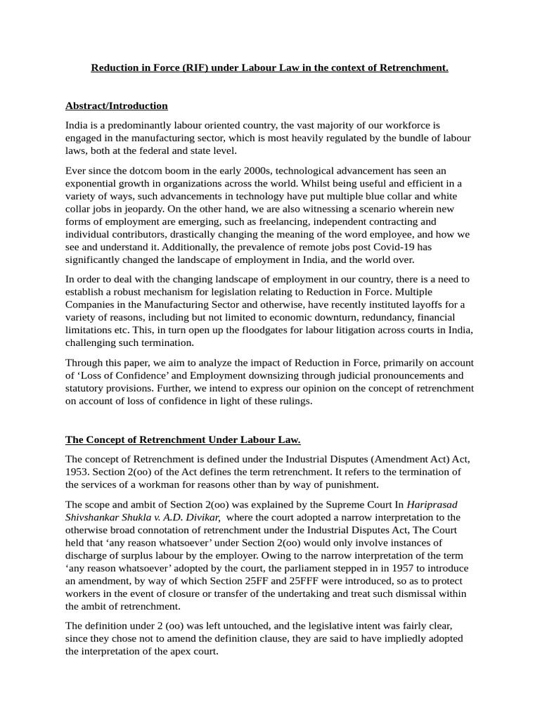 Labour Law Opinion Paper - Retrenchment Draft | PDF | Layoff | Employment