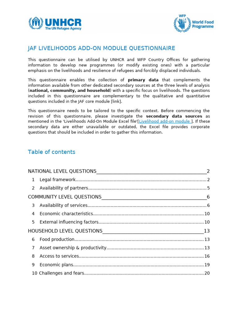 JAF Add-On Module Questionnaire | PDF | Agriculture | Refugee
