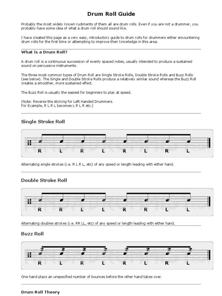 Drum Roll Guide | PDF | Drum Kit | Musical Notation
