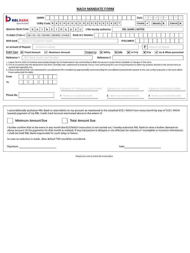 NACH Mandate Form I | PDF