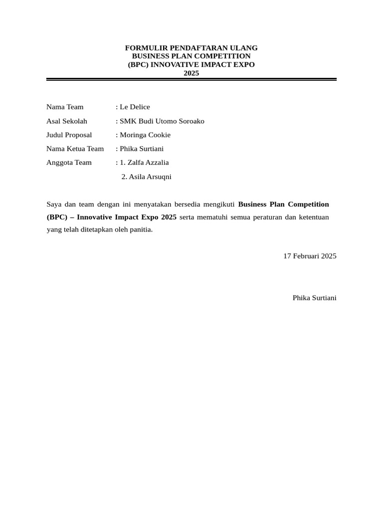 Formulir Pendaftaran Ulang (BPC) | PDF