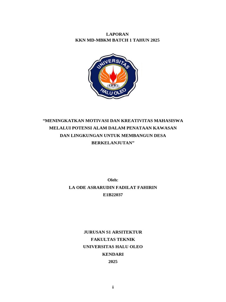 Format Penulisan Laporan KKN MD-MBKM Batch 1 Tahun 2025 (4 SKS) | PDF