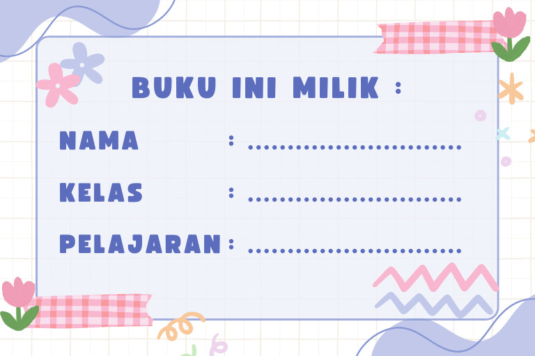 Putih Biru Pink Ilustrasi Lucu Label Nama Buku | PDF