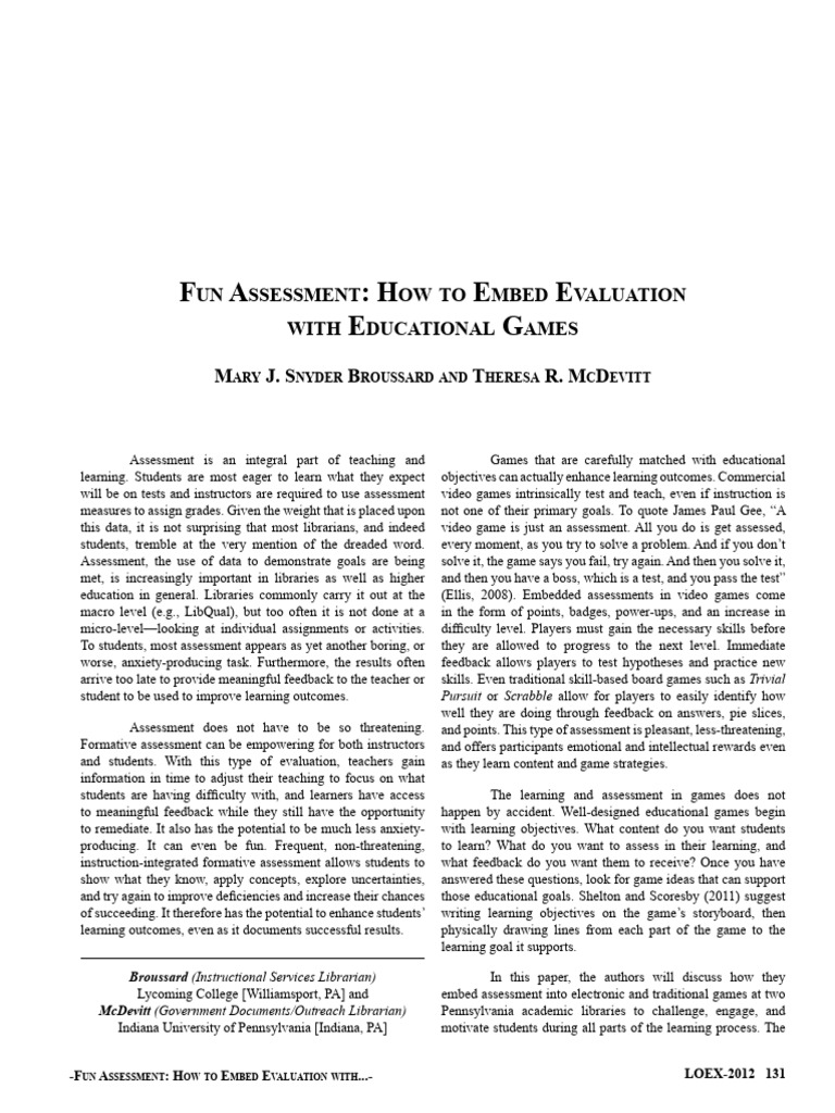 Fun Assessment - How To Embed Evaluation With Educational Games | PDF ...