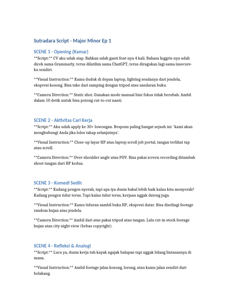 Major Minor Ep1 Sutradara Script | PDF