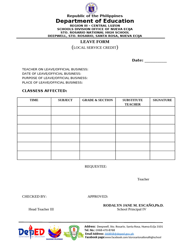 RELIEVER FORM Attachment To Leave Form | PDF