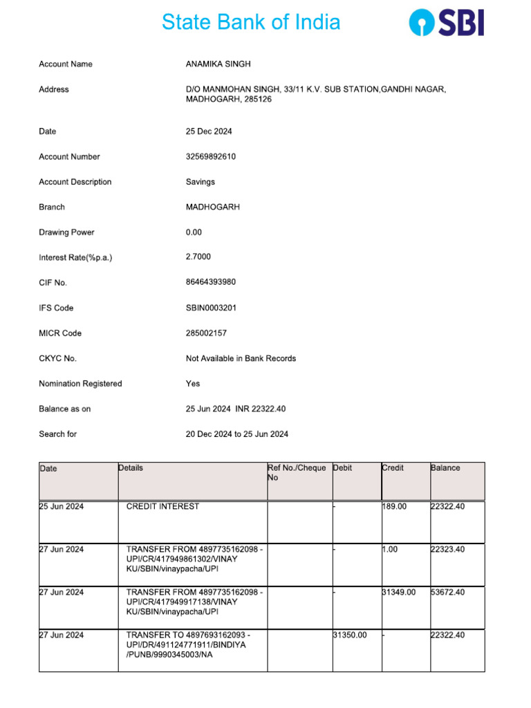 6 Month Bank Statement | PDF