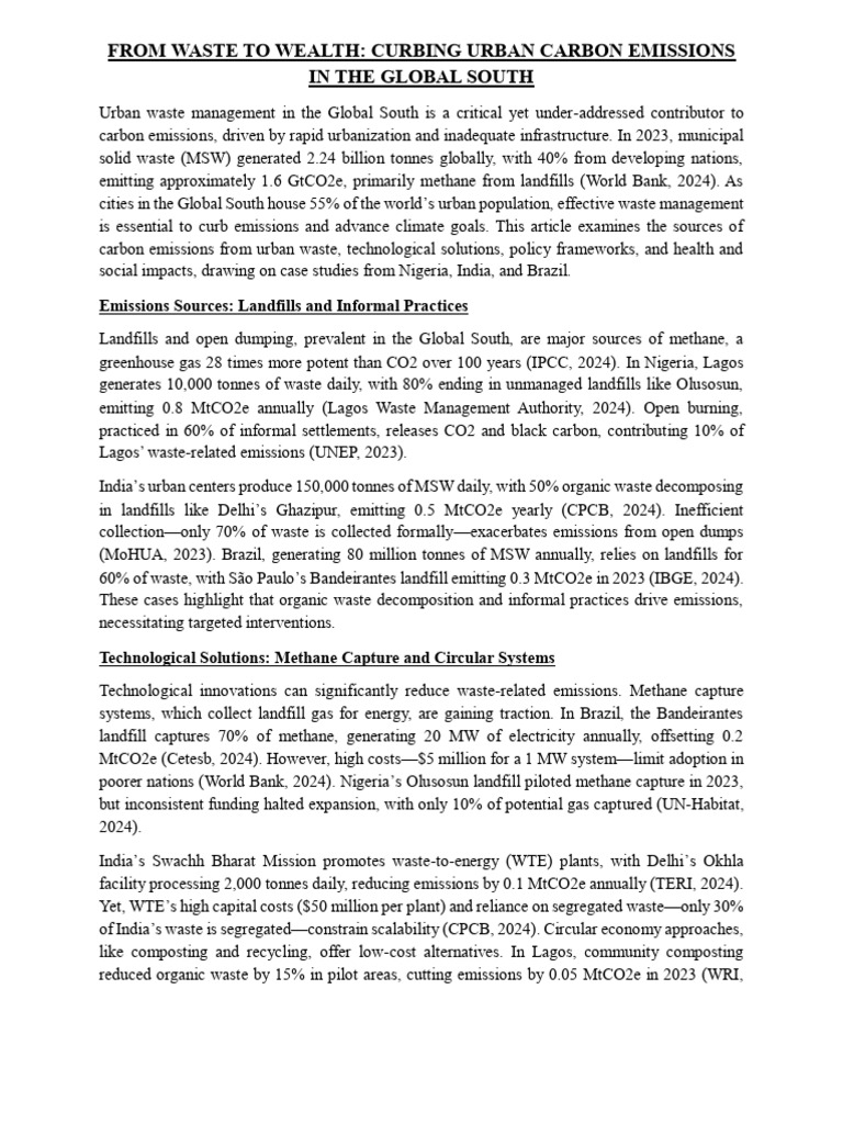 Carbon Emissions From Urban Waste Management in The Global South | PDF ...