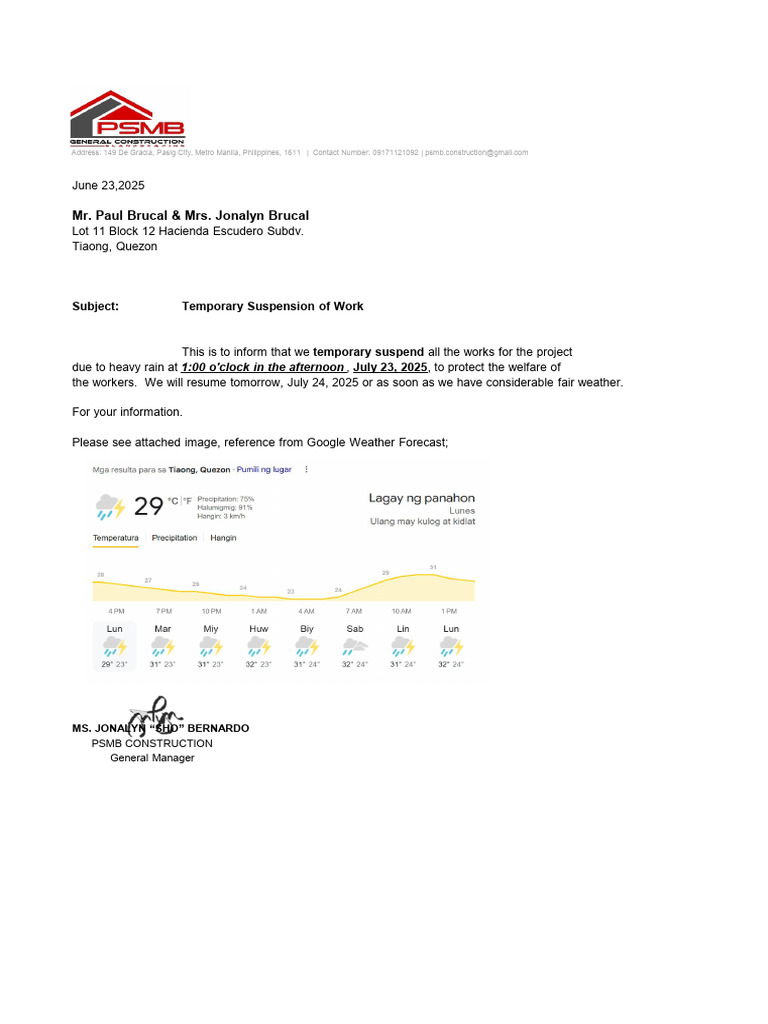 Temporary Work Suspension Notice | PDF
