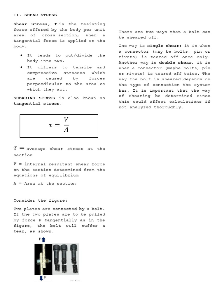 LESSON 1B Shear Stress and Bearing Stress | PDF | Stress (Mechanics ...