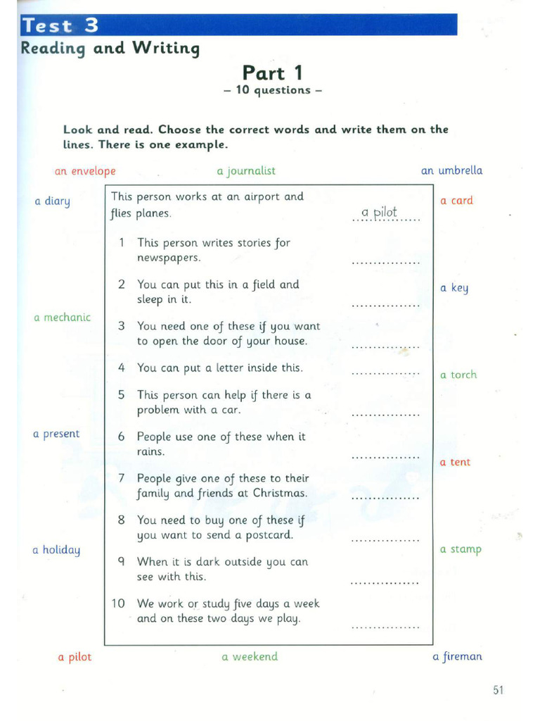 Tests Flyers 1 Book Test 3 Reading and Writing | PDF