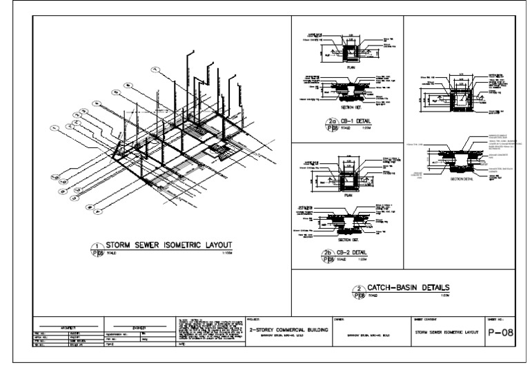 04 Plumbing Plan - Storm Sewer Isometric Layout and Catch Basin Plan | PDF