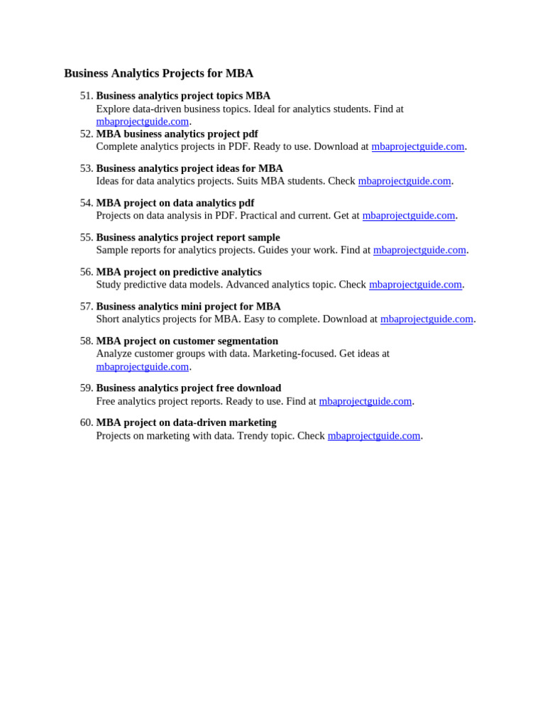 MBA Business Analytics Project Ideas | PDF