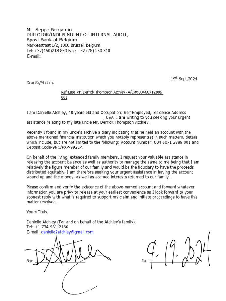 Draft Application Letter - Mr. Derrick Thompson Atchley | PDF