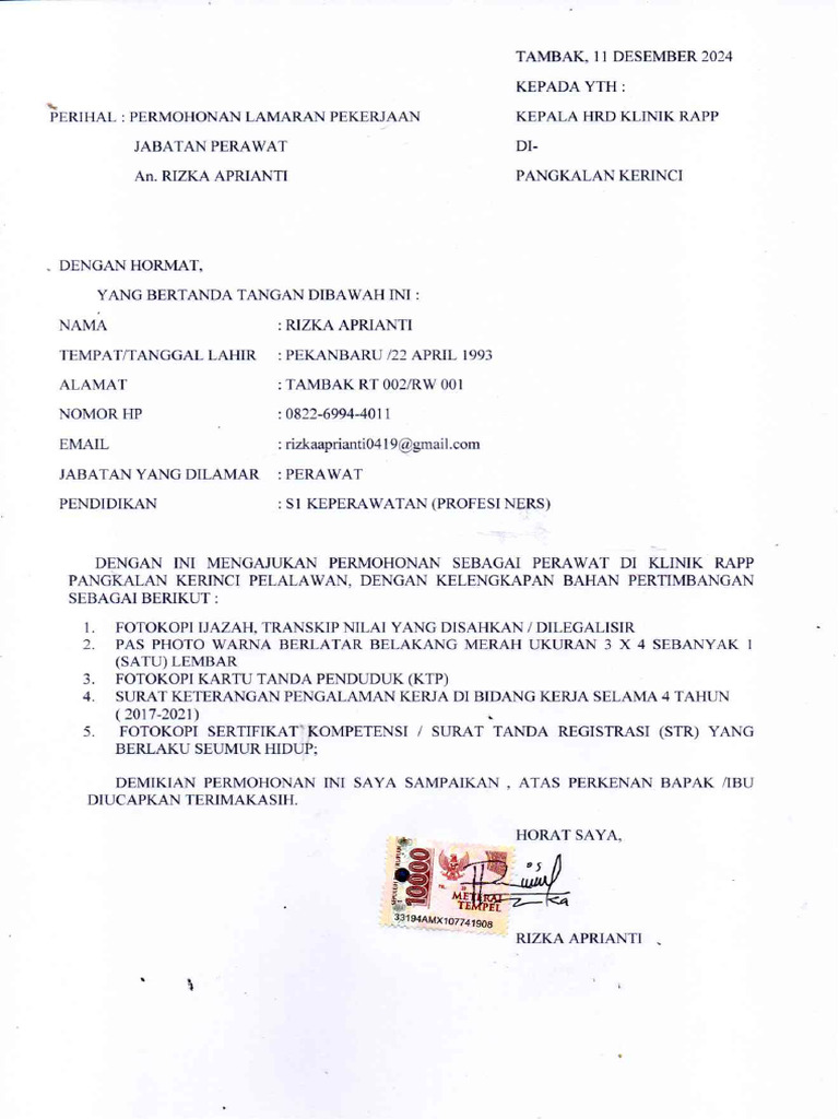 Surat Lamaran Rapp | PDF