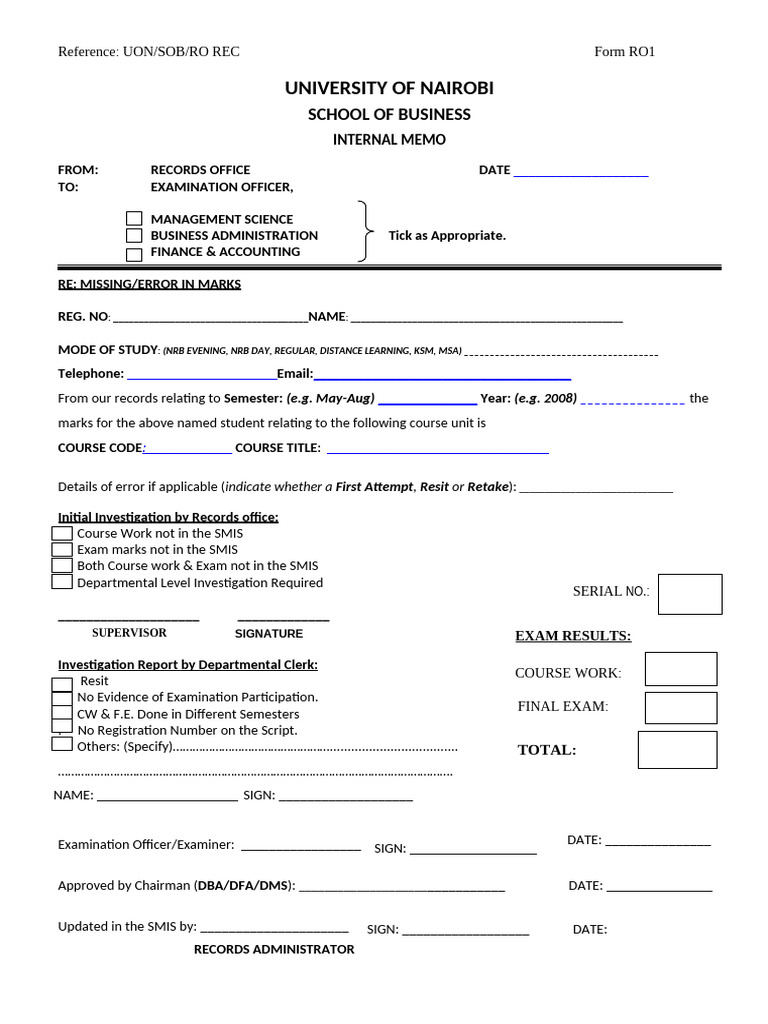 Missing Marks Form New Format | PDF