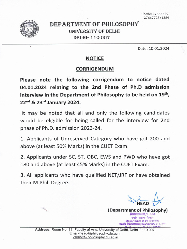 Urgent Notification Regarding 2nd Phase of Ph.D. Interview | PDF
