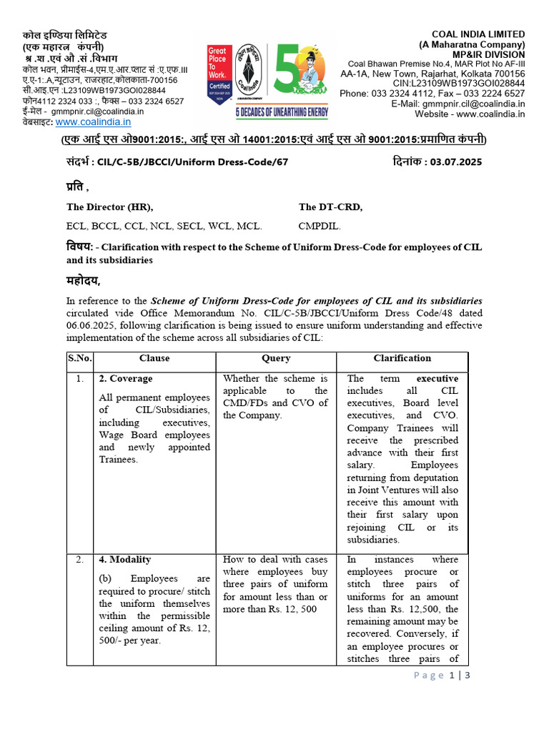 Clarification-Uniform Dress Code | PDF | Employee Relations ...