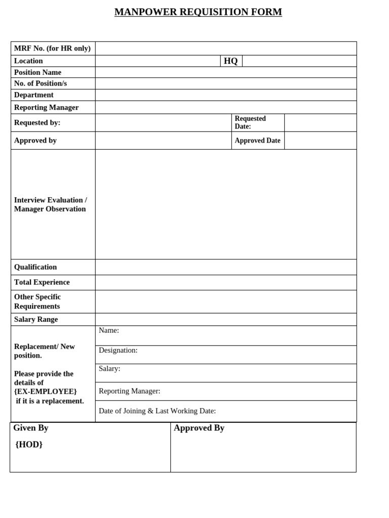 Manpower Requisition Form | PDF