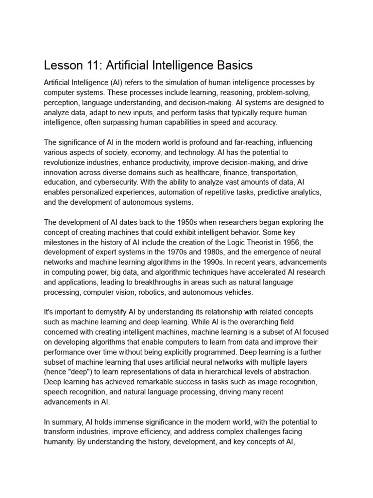 Lesson 11 Artificial Intelligence Basics | PDF | Artificial ...