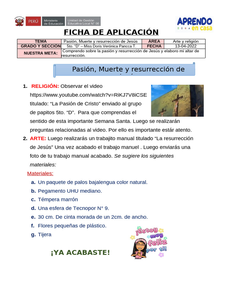 Ficha Día 3° Reli 13-04-2022 | PDF