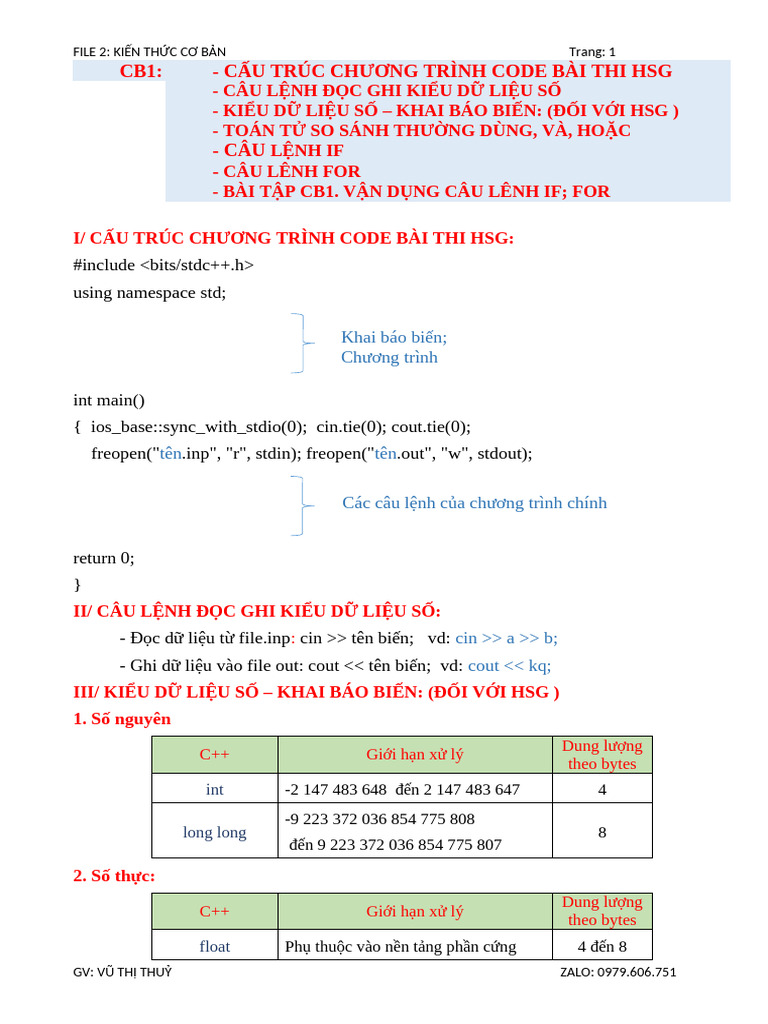 KTCB - Cau Truc CT Code Bai Thi HSG - Cau Lenh If - For | PDF