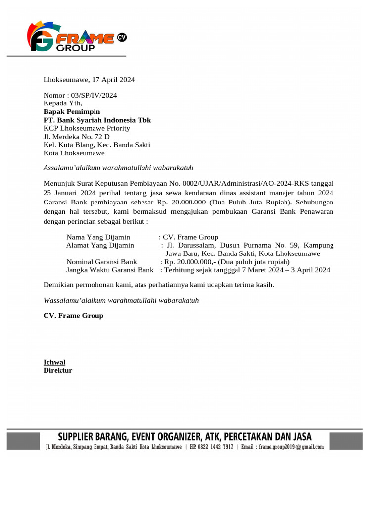 Surat Pembukaan Garansi Bank | PDF